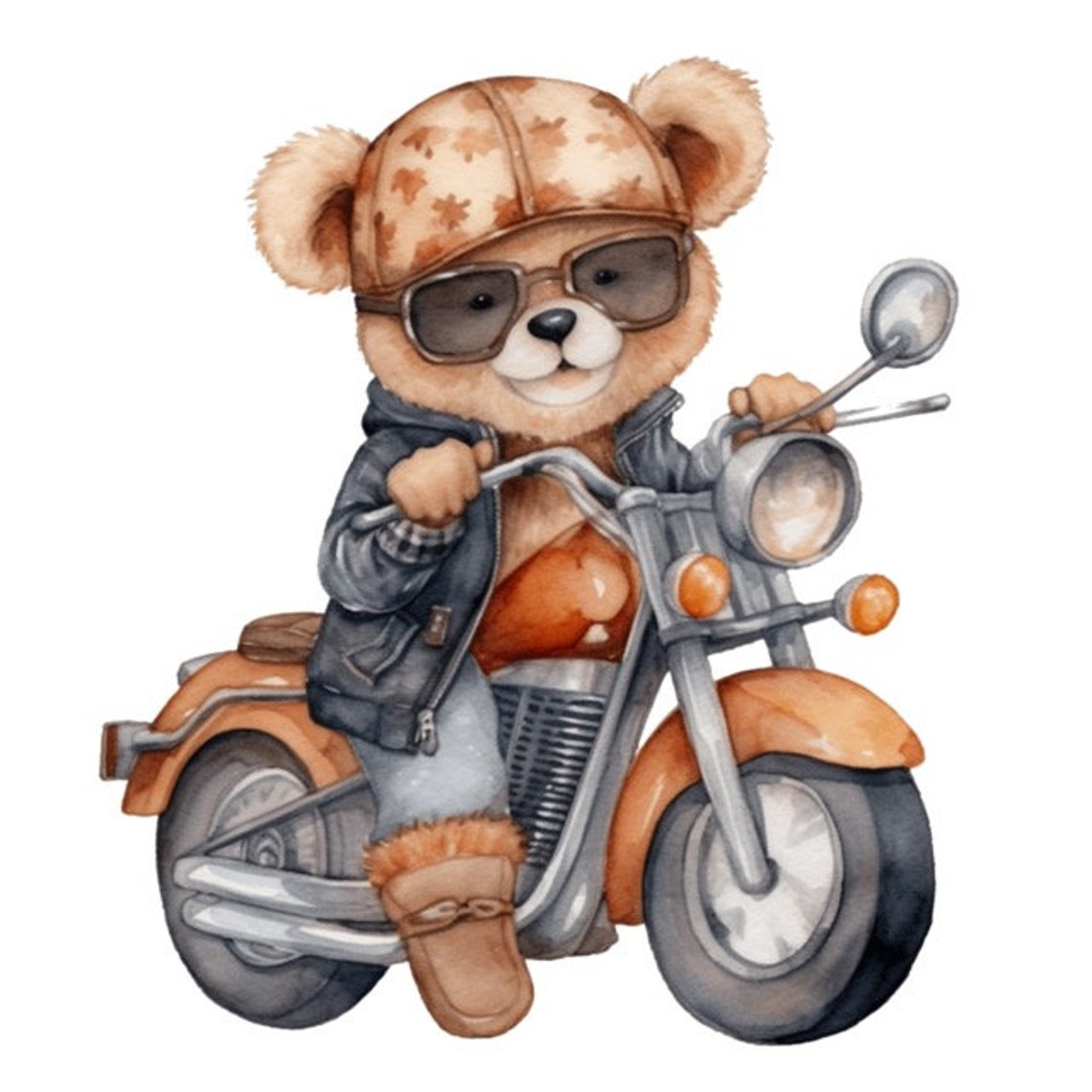 Teddy Bear Riding a Motorcycle Bike Watercolor Clip Art Sublimation ...