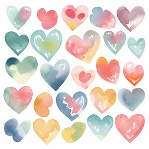 Watercolor Hearts Clipart 8 High Quality JPG, Digital Download, Card ...