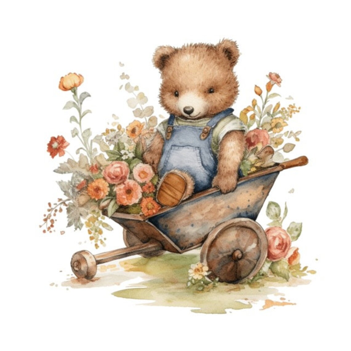 Teddy Bear Wheelbarrow Mother's Day Clip Art 4 PNG Digital - Etsy