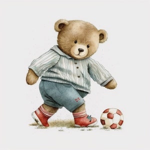 Teddy Bear Playing Soccer Football Watercolor Clipart Clip Art 8 PNG ...