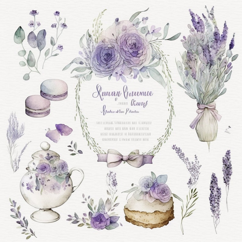Watercolor Lavender Wedding Clip Art 8 Jpgs Card Making Mix - Etsy