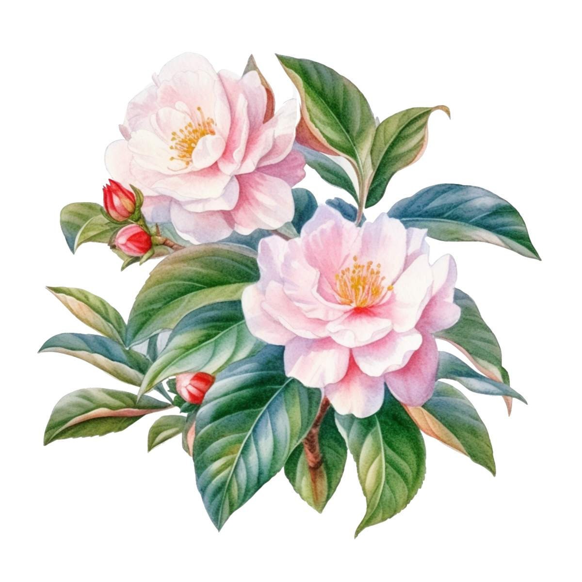 Camellia Flower Floral Bouquet Watercolor Clip Art 4 High - Etsy