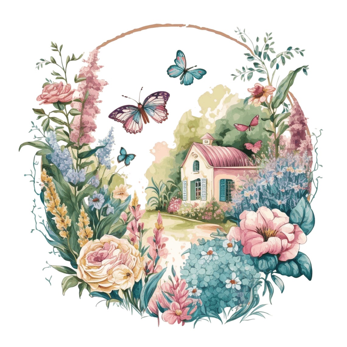 Watercolor Butterfly Flower Summer Garden Clipart Clip Art 4 PNG Format ...