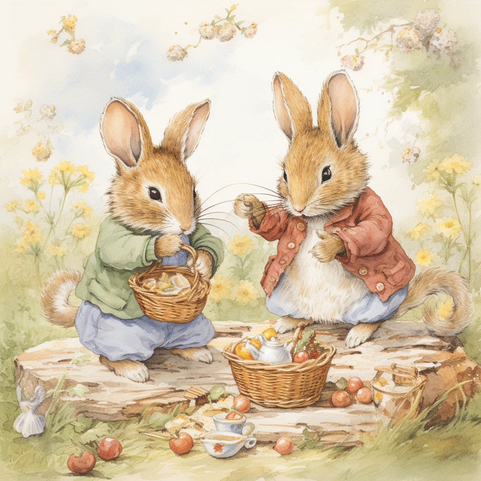 Cute Bunny Rabbits Dining Clip Art 4 High Quality JPG Card Making Paper ...