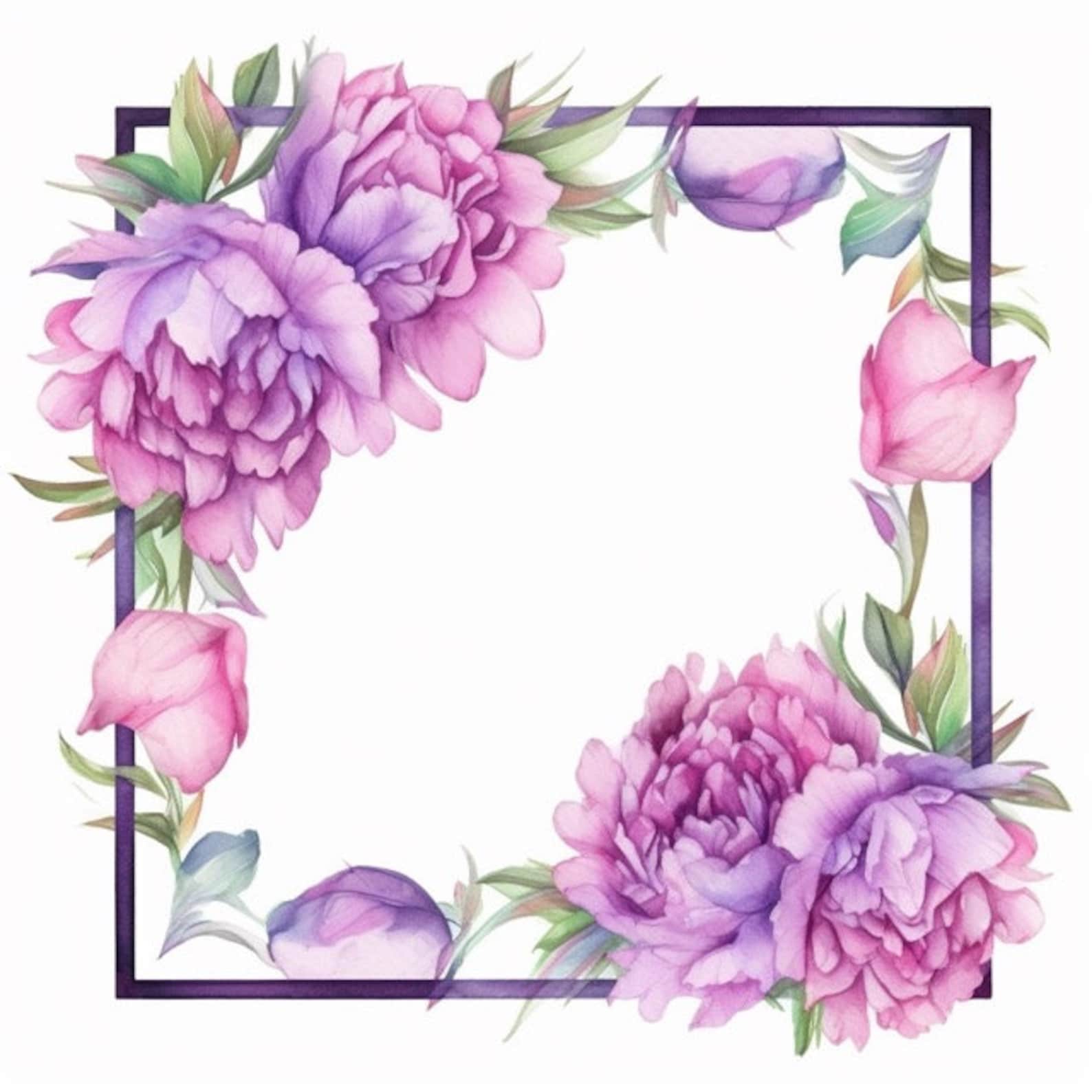 Peonies Flower Square Frame Clipart Clip Art 8 PNG Format Instant ...