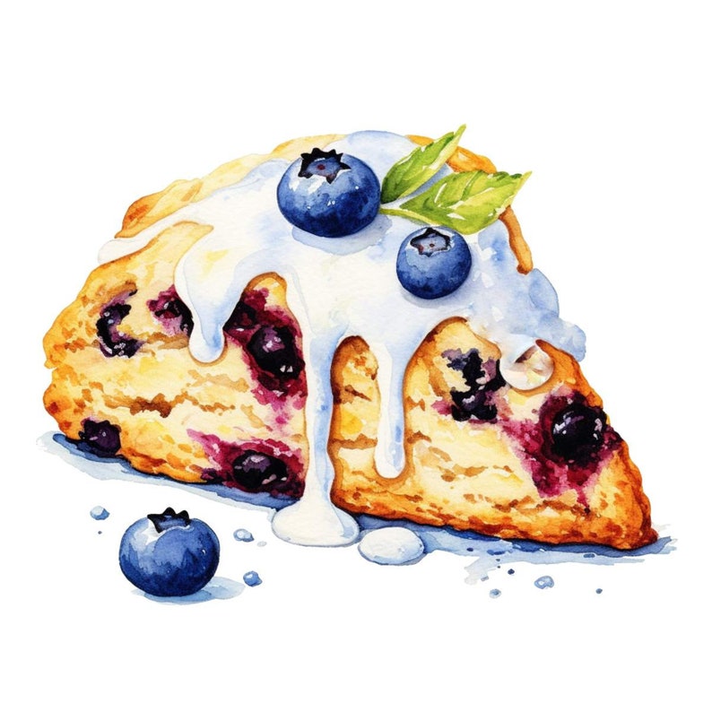 Blueberry Scone Watercolor Clip Art 4 High Quality PNG Transparent Mix ...