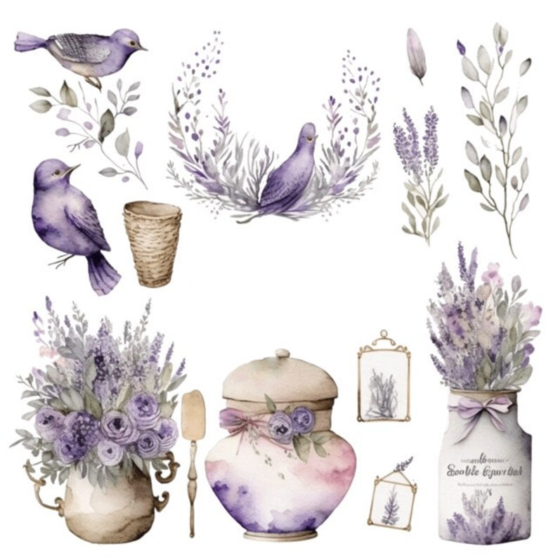 Lavender Wedding Elements Clipart Watercolor 4 High Quality - Etsy
