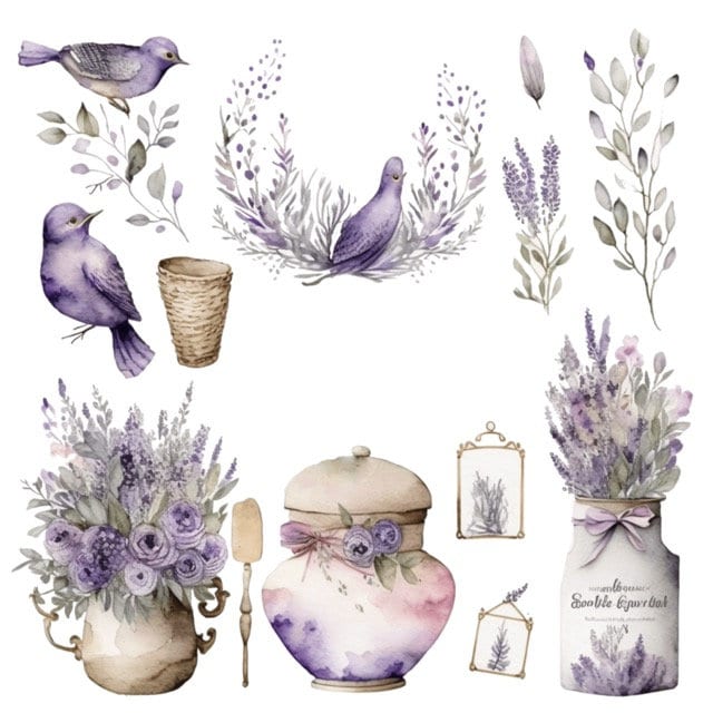 Lavender Wedding Elements Clipart Watercolor 4 High Quality - Etsy