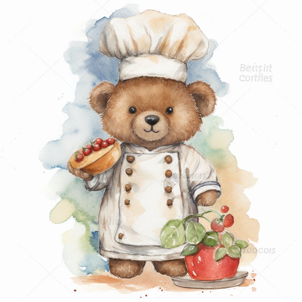 Teddy Bear Baking Clipart 8 High Quality JPG Watercolor Art Digital ...