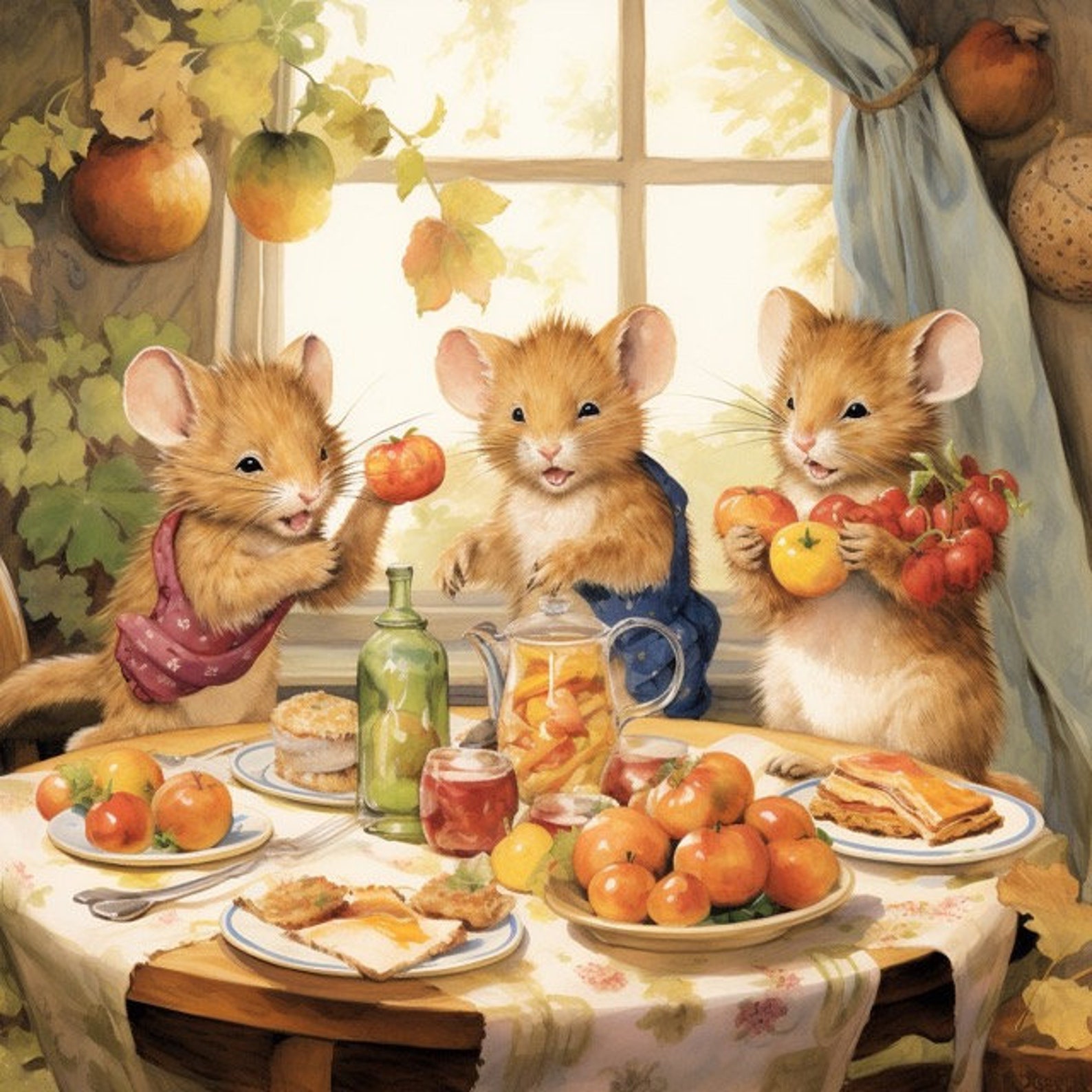 Mice Lunch Party Watercolor Clip Art 4 JPG Mix Media Card Making ...