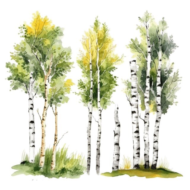 Birch Tree Watercolor Clip Art 4 High Quality PNG Format Instant ...