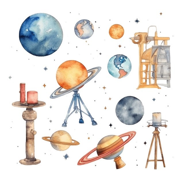Astronomy Space Watercolor Clip Art Sublimation Graphics 4 PNG - Etsy
