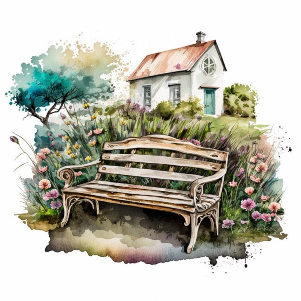 Antique Benches Clipart Clip Art 8 High Quality JPG Watercolor - Etsy