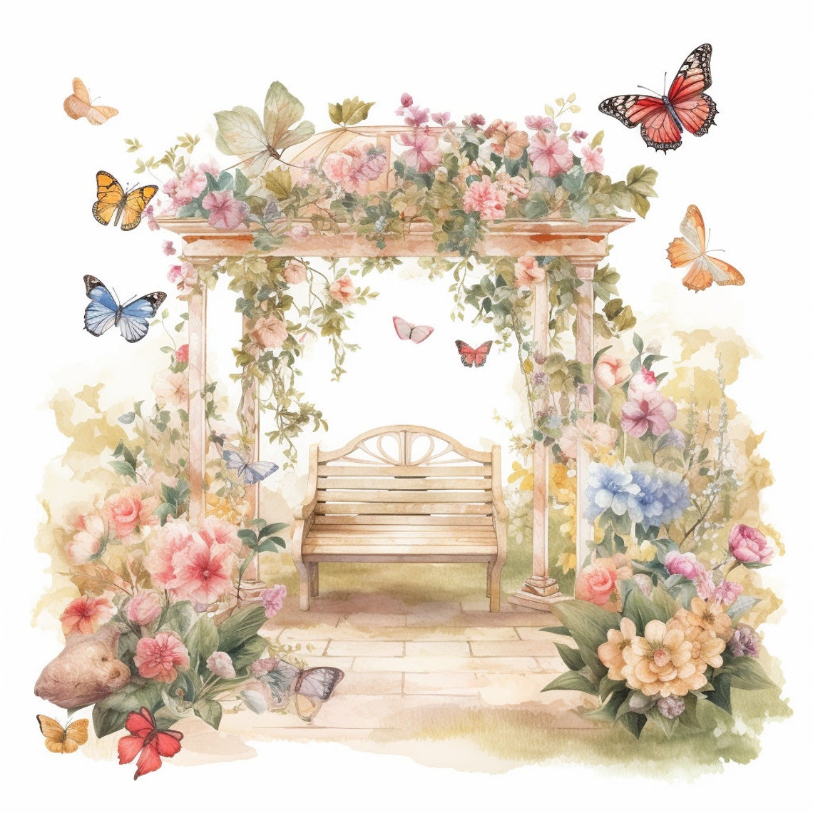 Summer Butterfly Garden Clipart 8 High Quality JPG Watercolor - Etsy