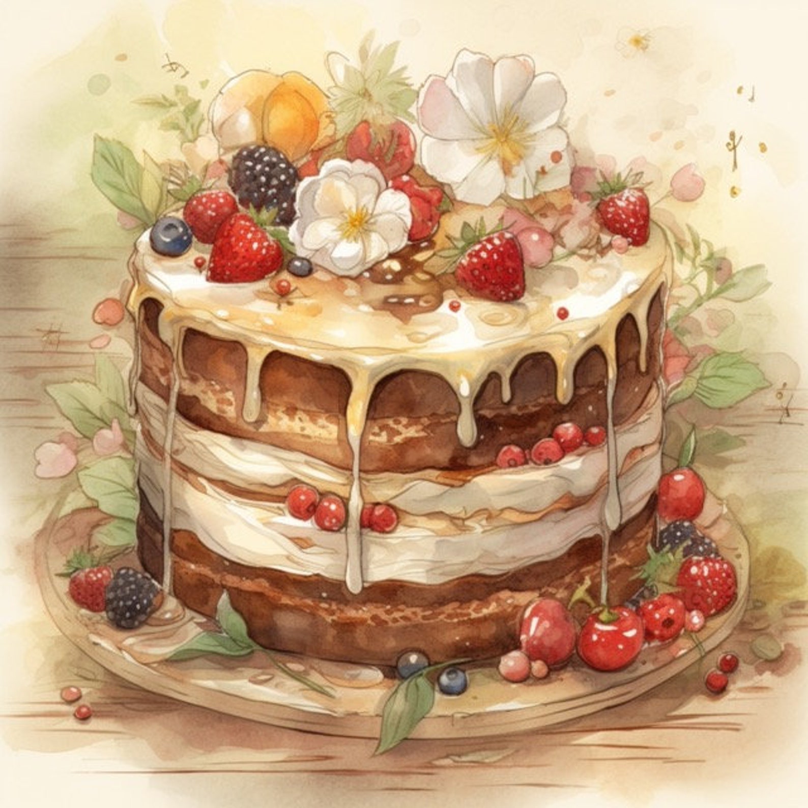 Chocolate Cake Watercolor Clip Art 4 High Quality PNG Collage - Etsy