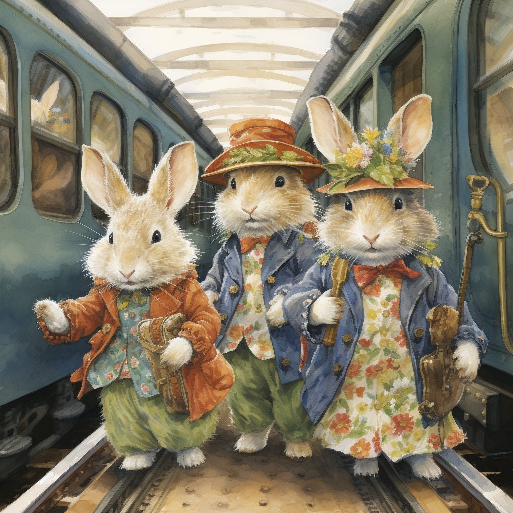 Bunny Rabbits Travel Train Clip Art 4 High Quality JPG Card Making ...