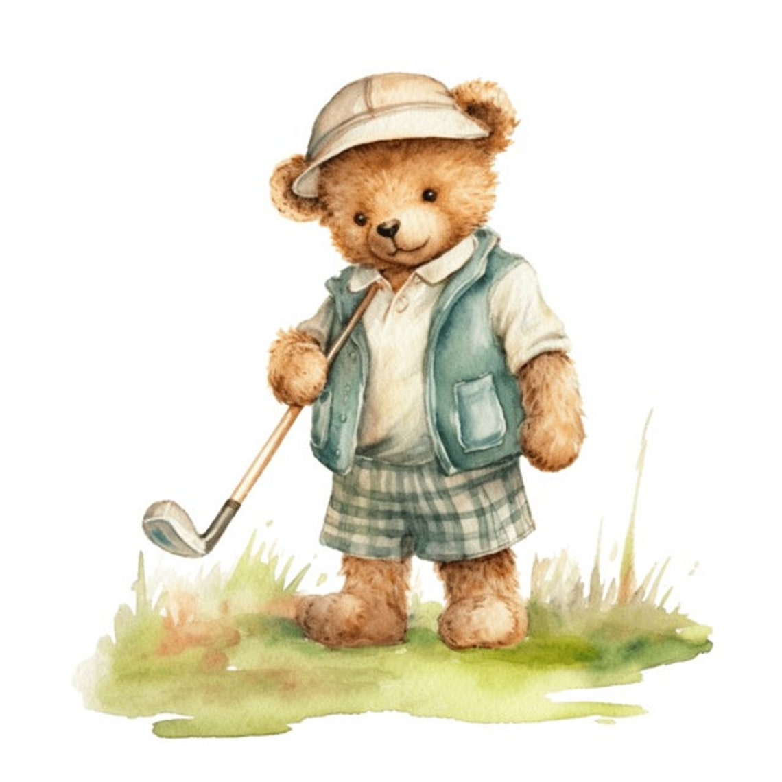 Teddy Bear Playing Golf Fathers Day Watercolor Clip Art 4 High Quality ...