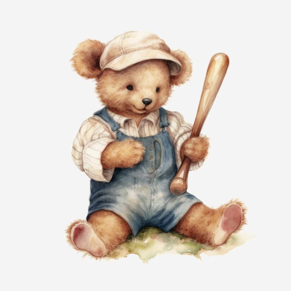 Teddy Bear Playing Baseball Clipart 8 High Quality JPG Watercolor Art ...