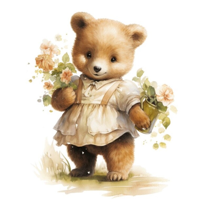 Teddy Bear Vintage Summer Watercolor Clipart 4 PNG Card Making - Etsy