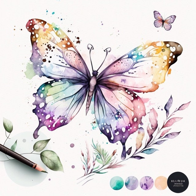 Butterfly Watercolor Clipart 8 High Quality JPG Digital - Etsy