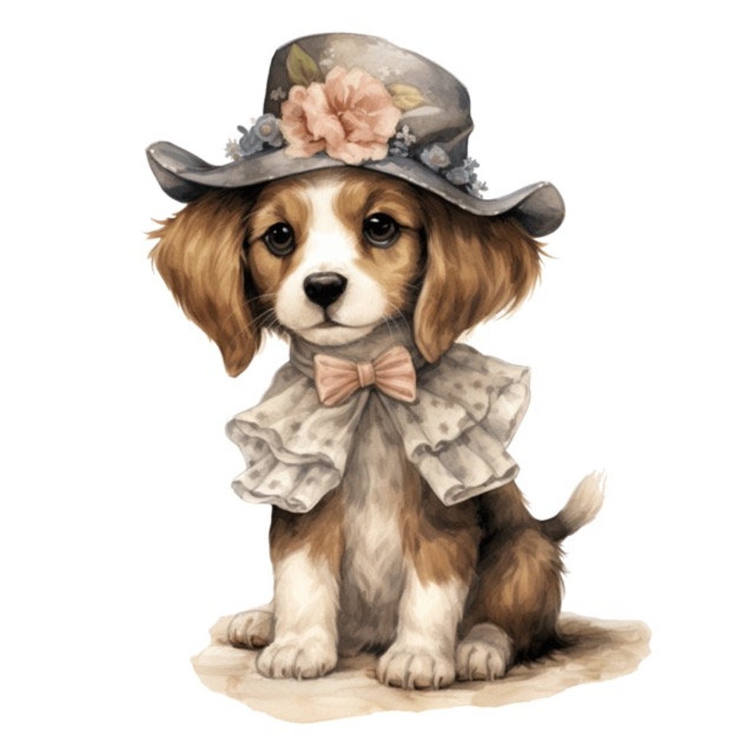 Vintage Puppy Dog Sublimation Graphics Watercolor Clip Art 4 PNG ...