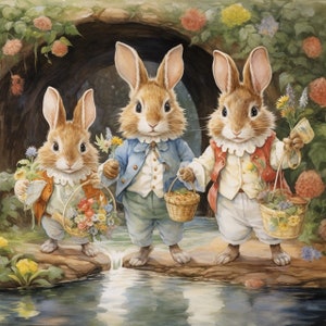 Bunny Rabbit Play Time Watercolor Clip Art Sublimation Graphics 4 JPG ...