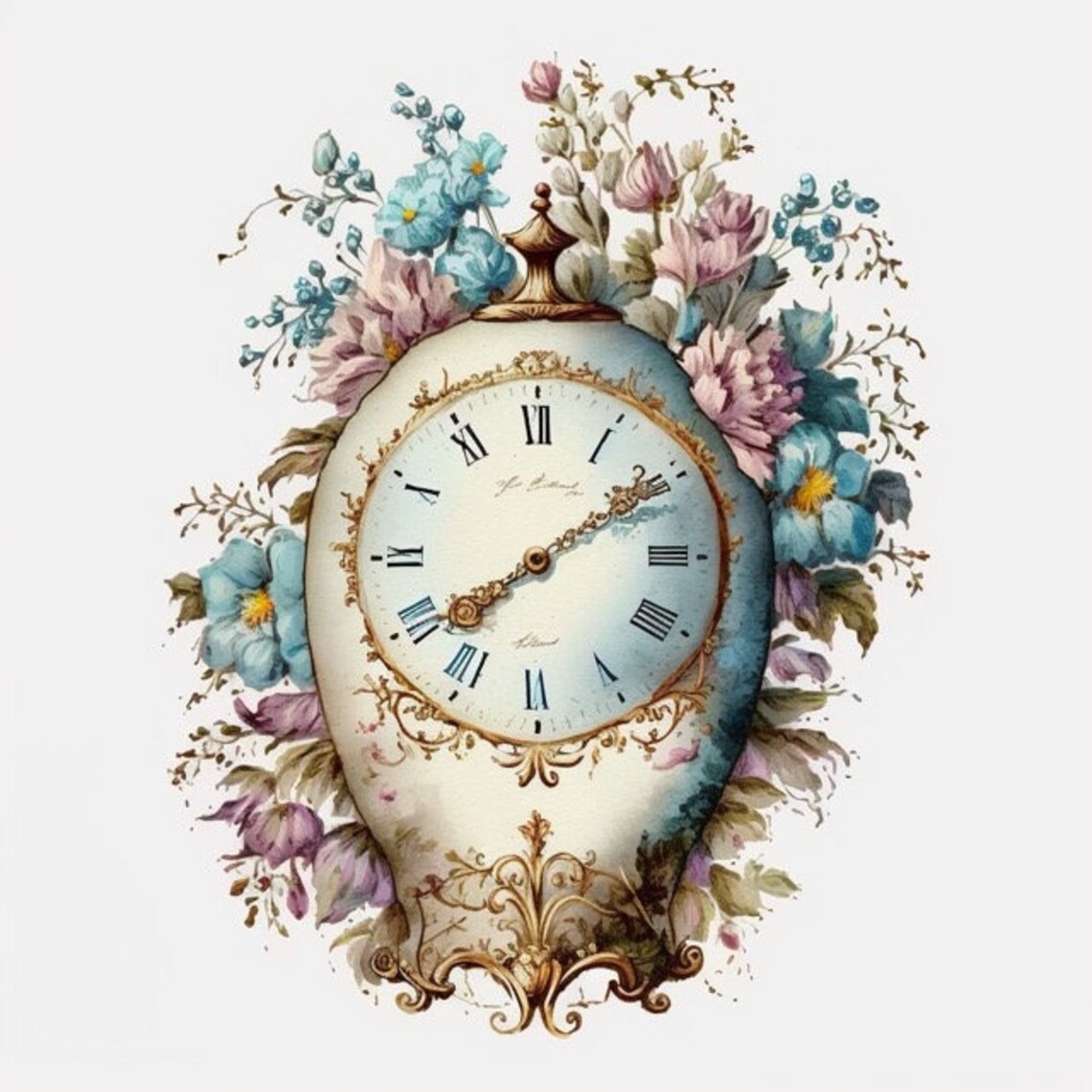 Antique French Clock Watercolor Clipart 8 High Quality JPG - Etsy