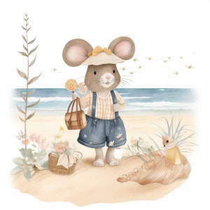 Cute Mouse on the Beach Clipart 8 High Quality JPG, Digital Download ...