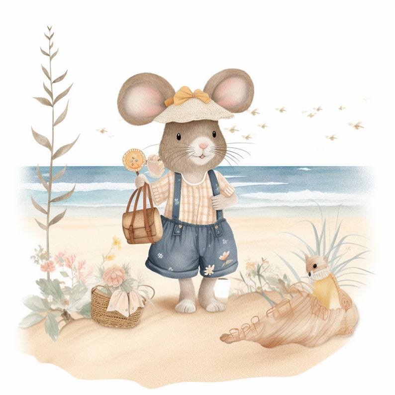 Cute Mouse on the Beach Clipart 8 High Quality JPG Digital - Etsy