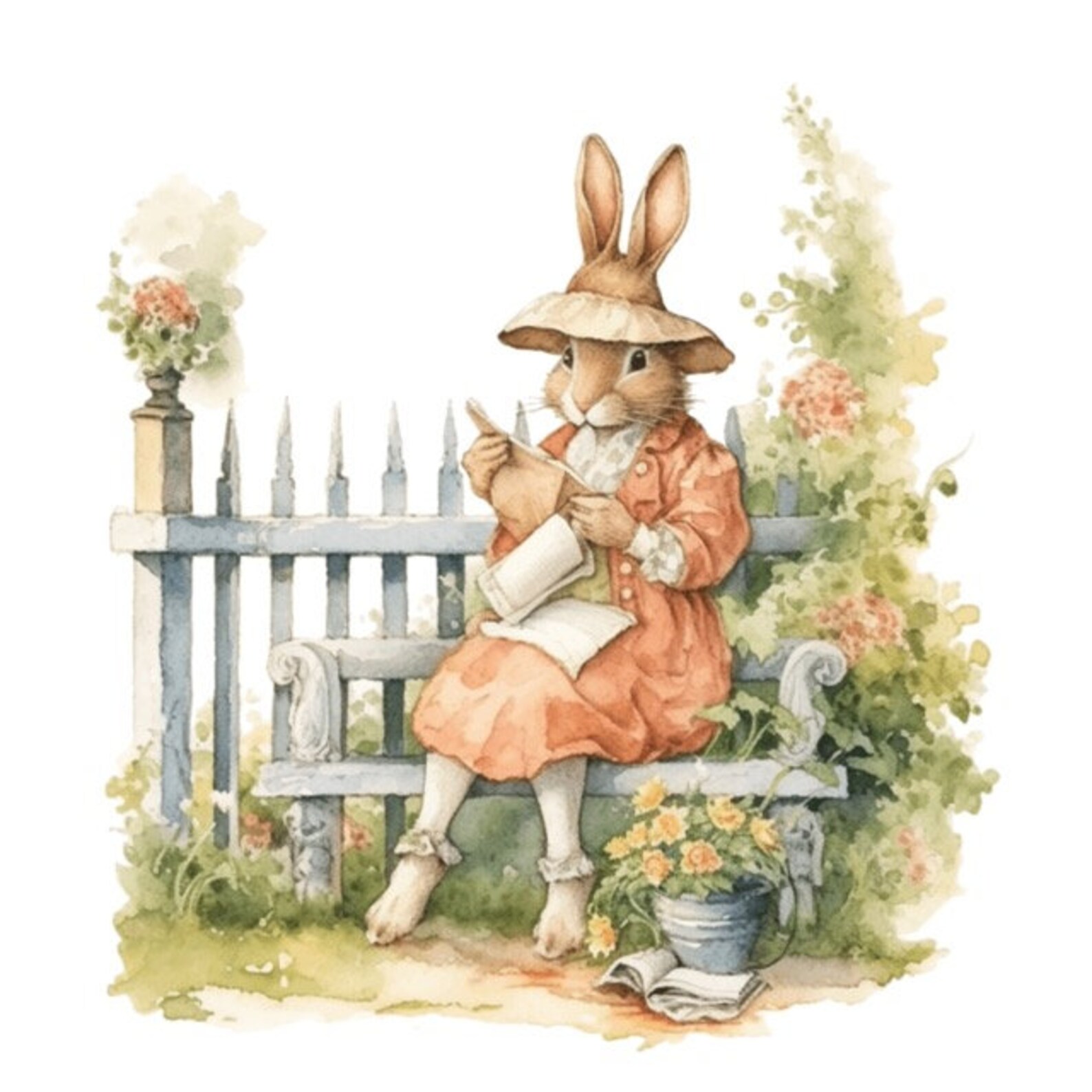 Bunny Rabbit in the Garden Watercolor Clip Art 4 High Quality - Etsy