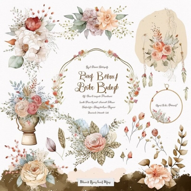 Boho Wedding Clipart Clip Art PNG Format Instant Download for - Etsy