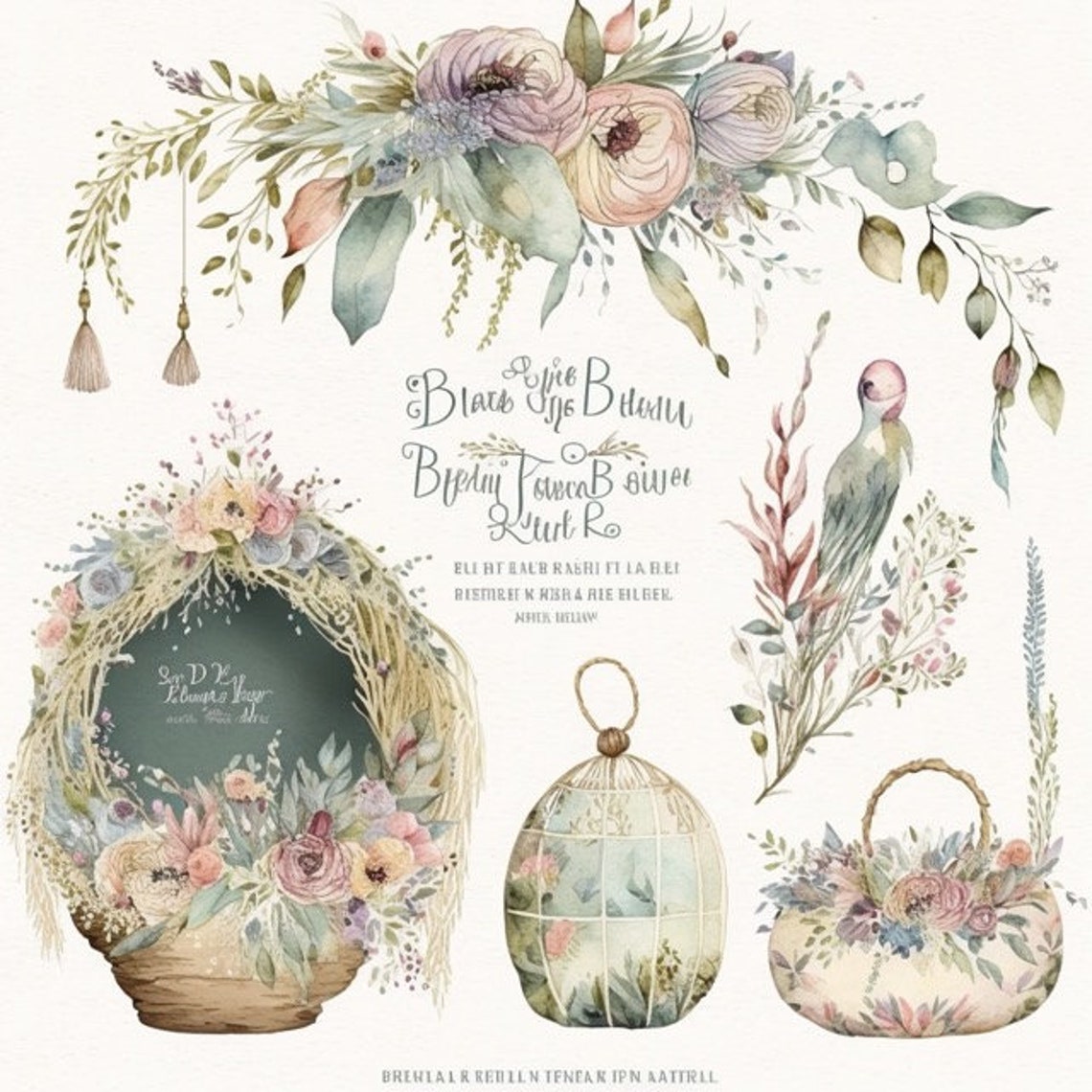 Boho Wedding Clipart Clip Art PNG Format Instant Download for - Etsy