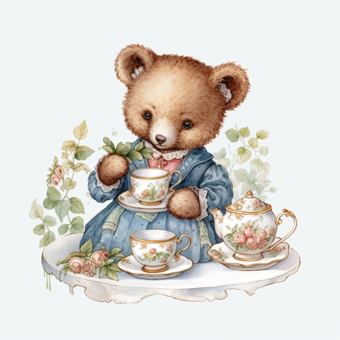 Teddy Bear Tea Time Watercolor Clipart 8 High Quality JPG - Etsy