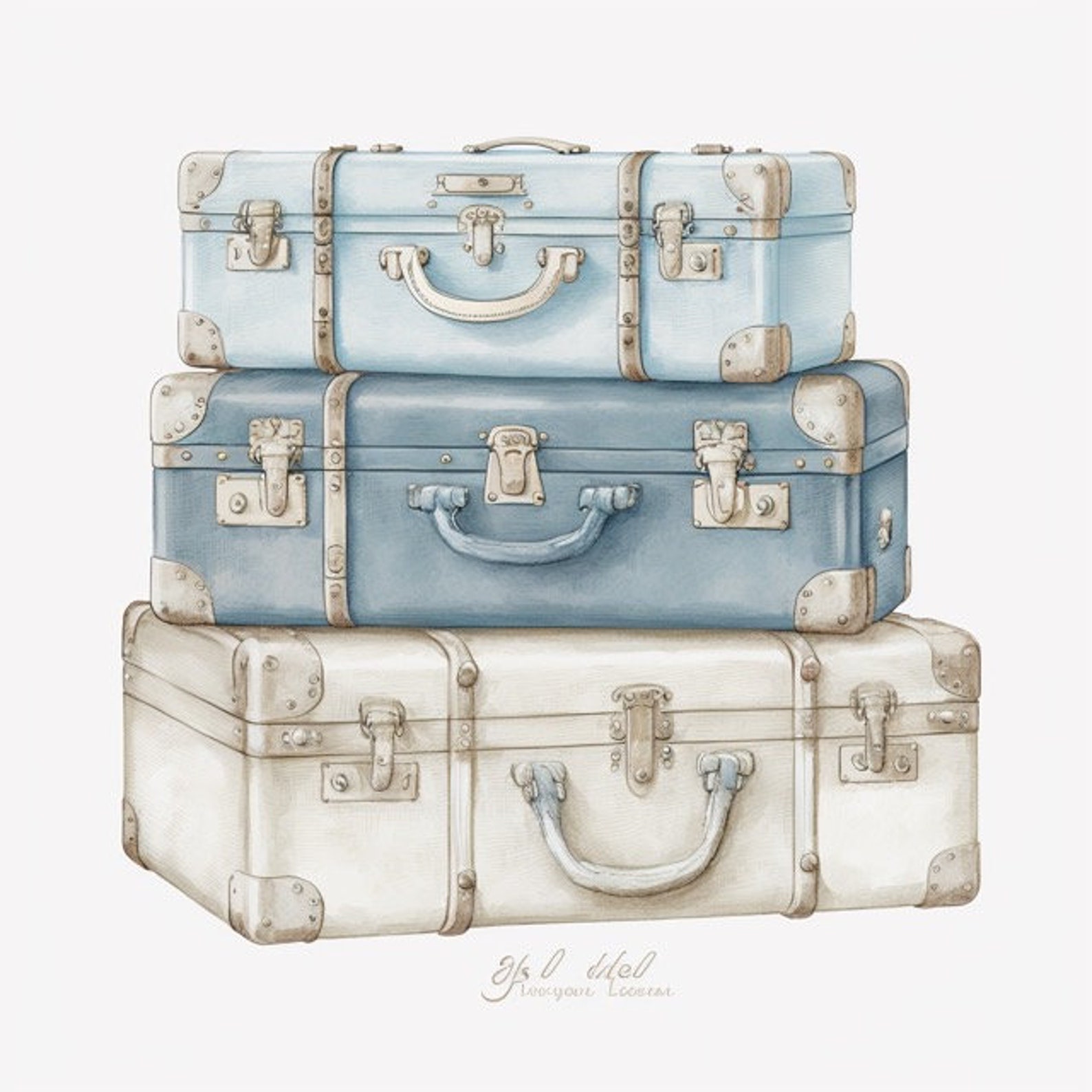 Watercolor Luxury Designer Suitcases Clipart Clip Art 4 PNG Format ...