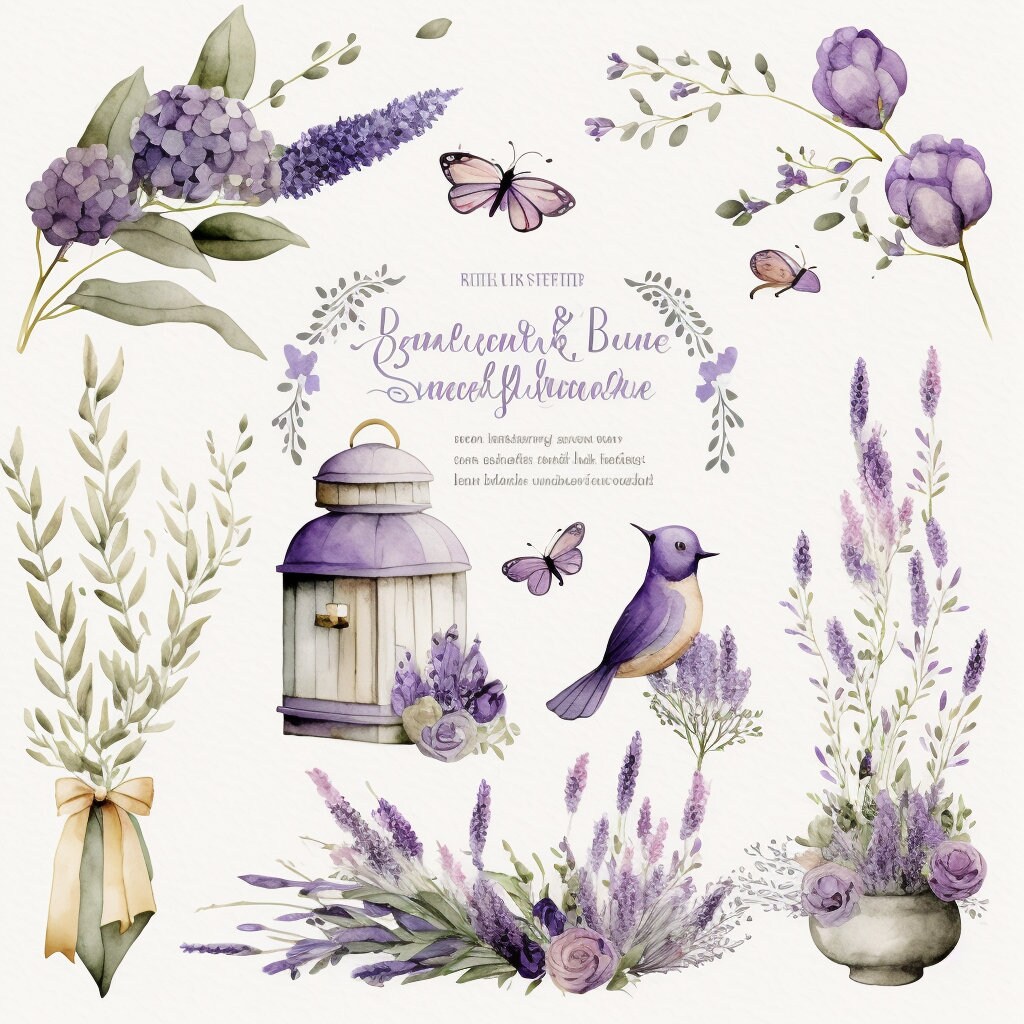 Watercolor Lavender Wedding Clip Art 8 Jpgs Card Making Mix - Etsy