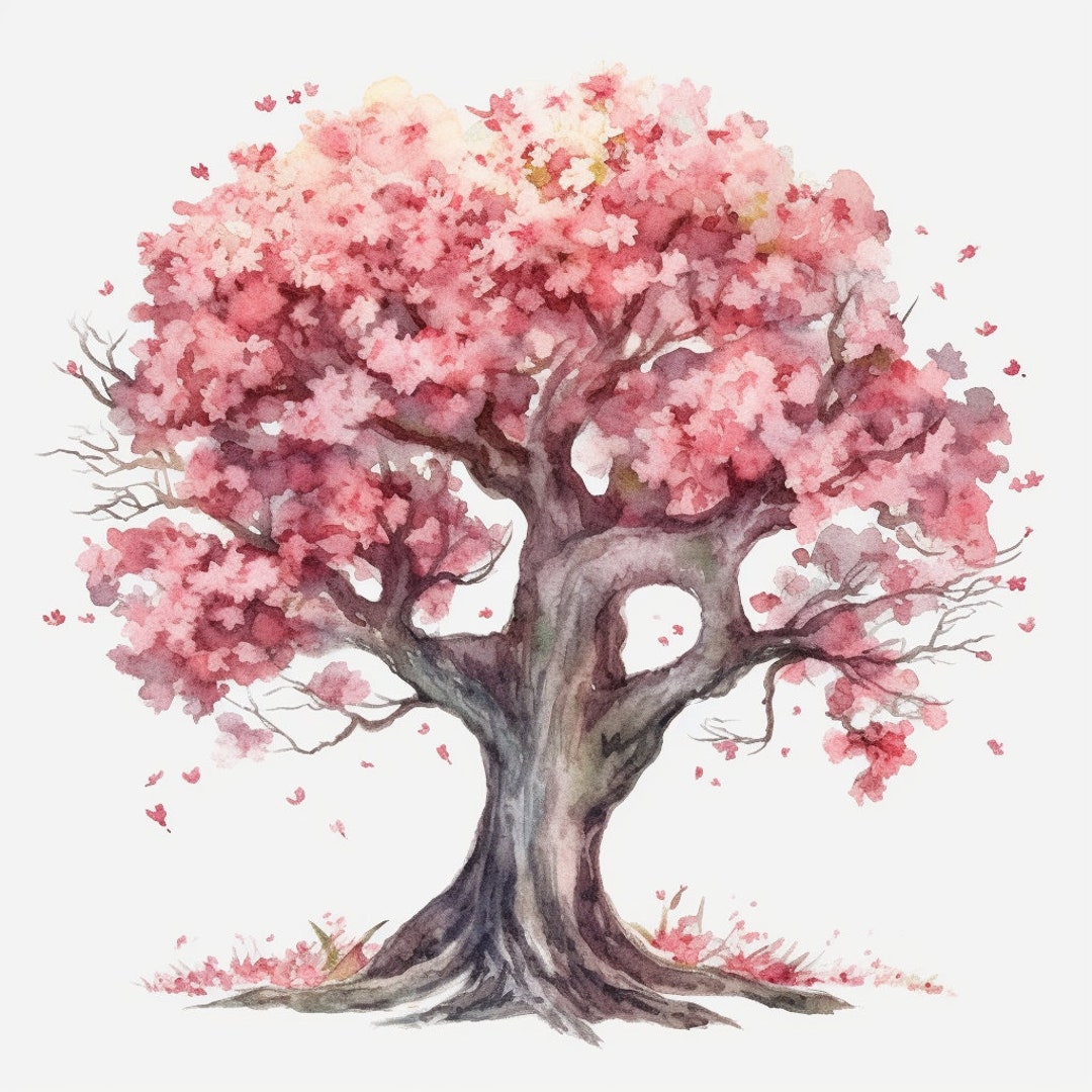 Sakura Tree Cherry Tree Watercolor Clipart 8 High Quality JPG, Digital ...