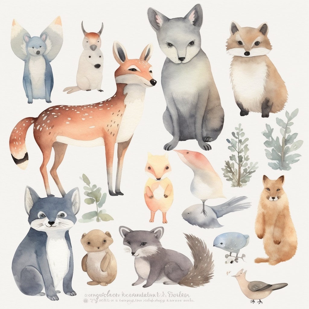 Watercolor Woodland Animals Clipart 8 High Quality JPG Art - Etsy
