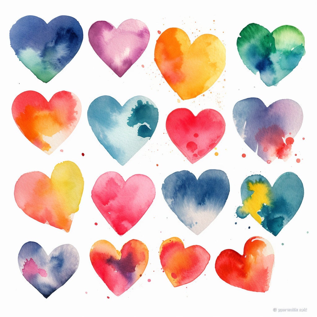 Hearts Watercolor Clipart 8 High Quality JPG, Digital Download, Card ...