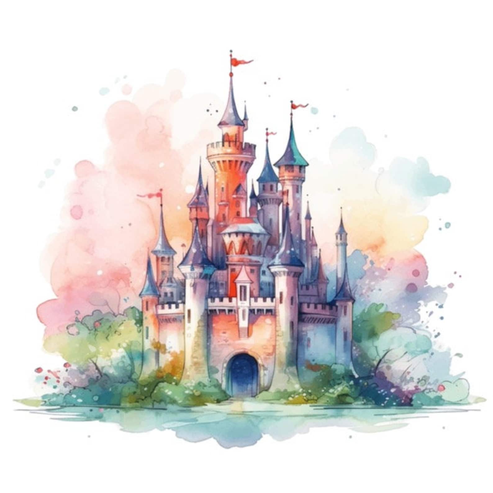 Princess Castle Watercolor Clip Art 4 High Quality PNG Format Instant ...