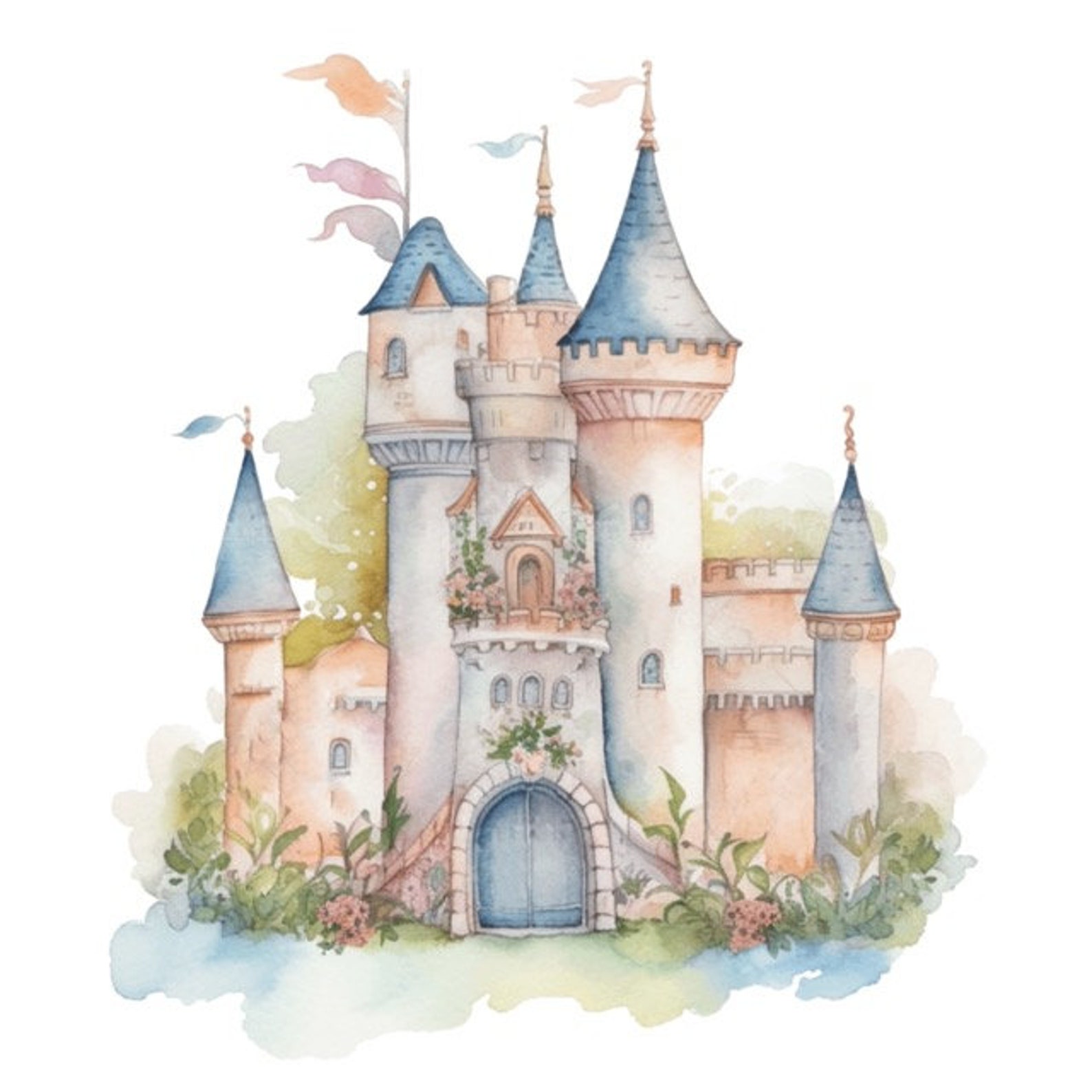 Princess Castle Watercolor Clip Art 4 High Quality PNG Format - Etsy