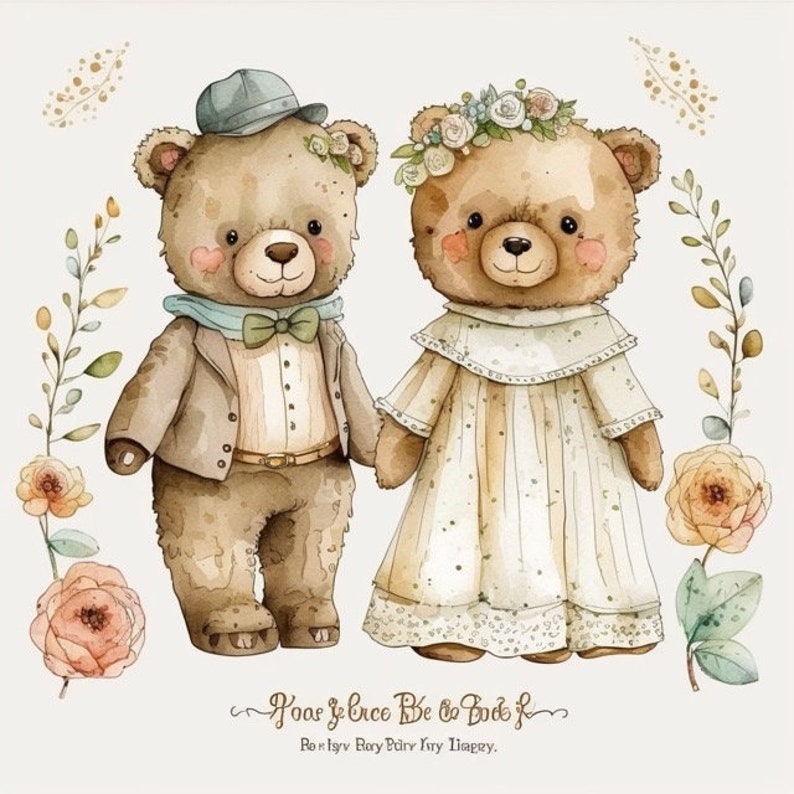 Teddy Bear Groom and Bride Wedding Clipart 8 High Quality JPG - Etsy