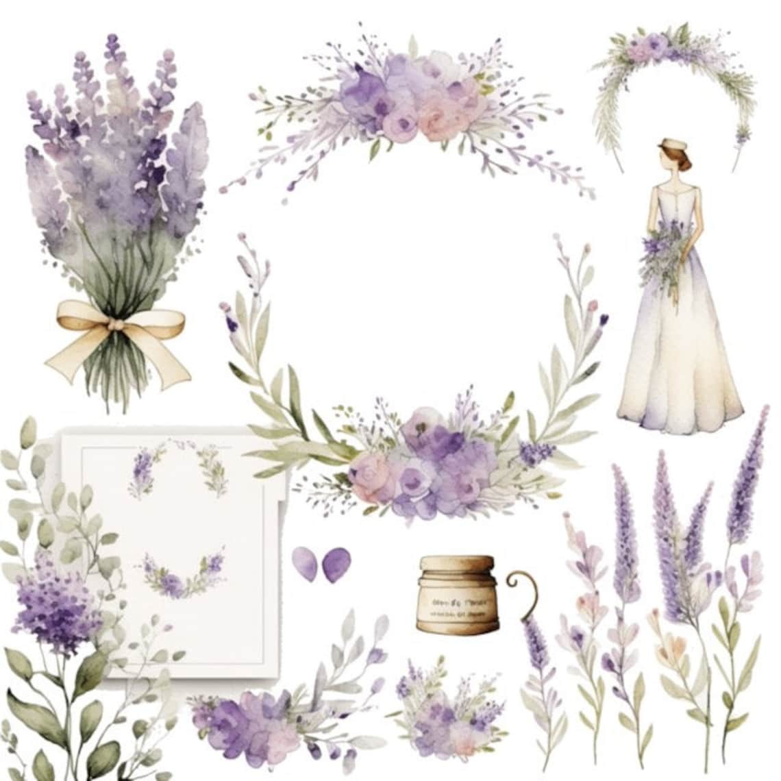 Lavender Wedding Elements Clipart Watercolor 4 High Quality - Etsy