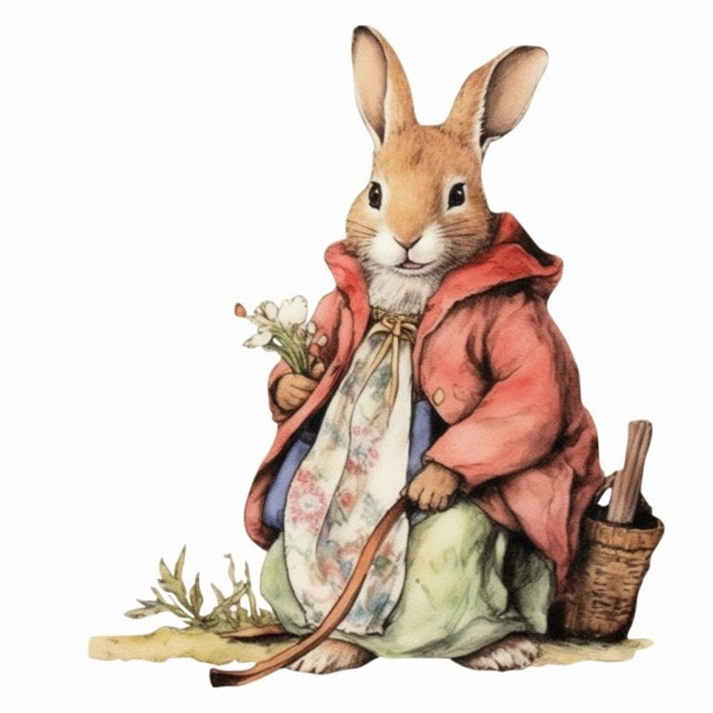 Bunny Rabbit Hiking Watercolor Clip Art 4 PNG Files Mix Media Paper ...