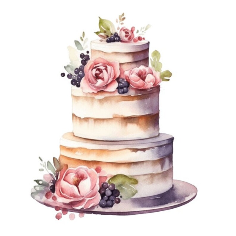 Wedding Cake Watercolor Clip Art 4 High Quality PNG Card Making Mixed ...