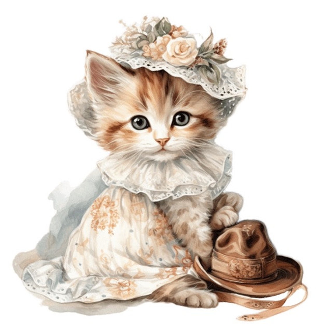 Kitten Kitty Cat in Vintage Clothes Clipart Sublimation - Etsy