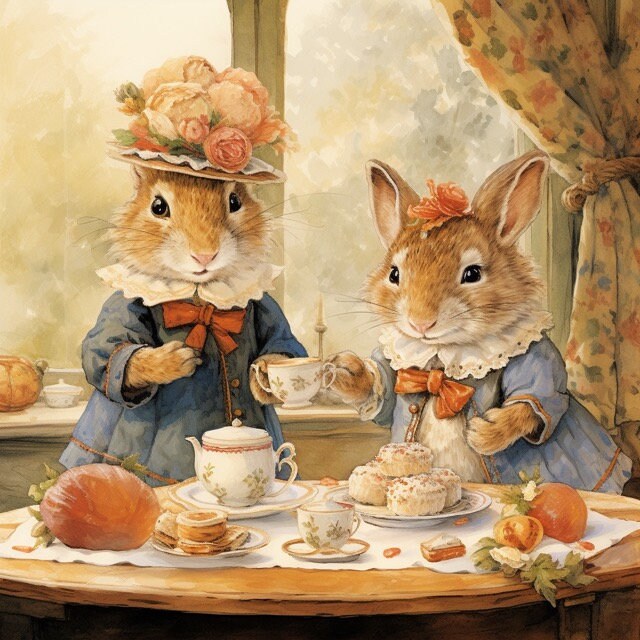 Bunny Rabbit Tea Time Watercolor Clip Art Sublimation Graphics 4 JPG ...