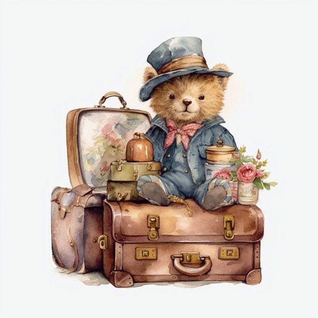 Traveling Teddy Bear Suitcase Watercolor Clipart 8 High Quality JPG ...