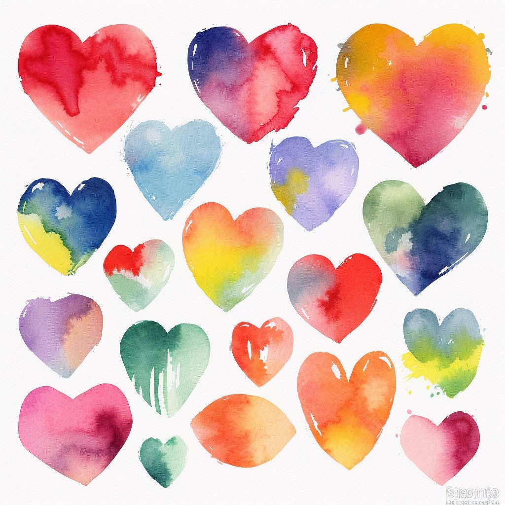 Hearts Watercolor Clipart 8 High Quality JPG, Digital Download, Card ...