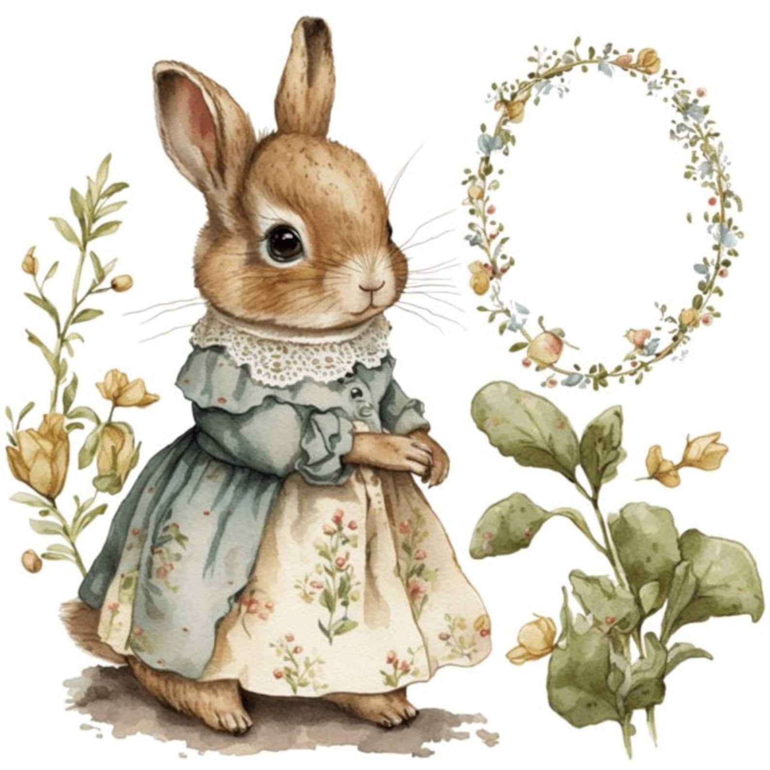 Vintage Bunny Rabbit Clip Art 19 PNG Single Elements Card Making ...