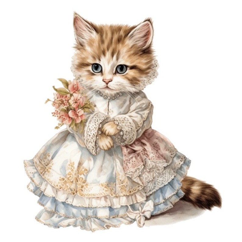 Victorian Kitty Cat Clipart Clip Art 4 PNG Format Instant Download for ...